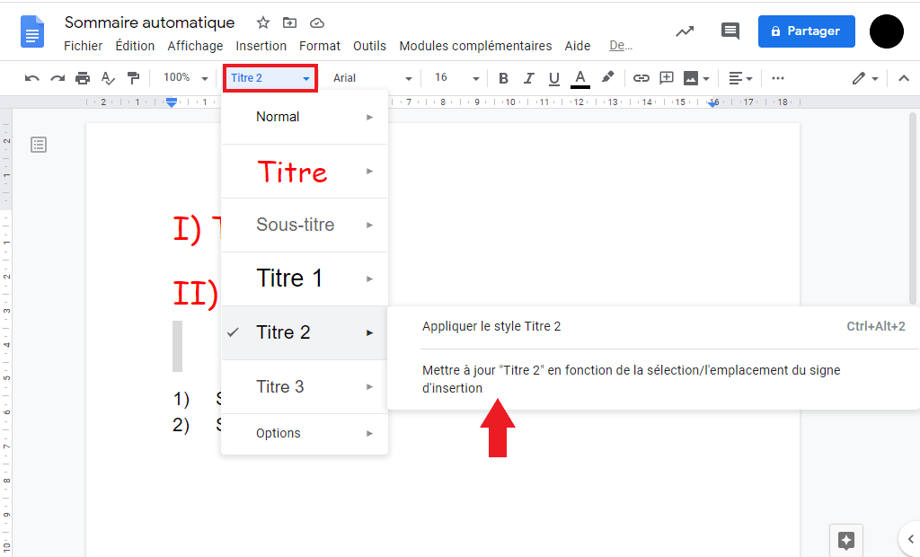Comment faire un sommaire automatique sur Google Docs
