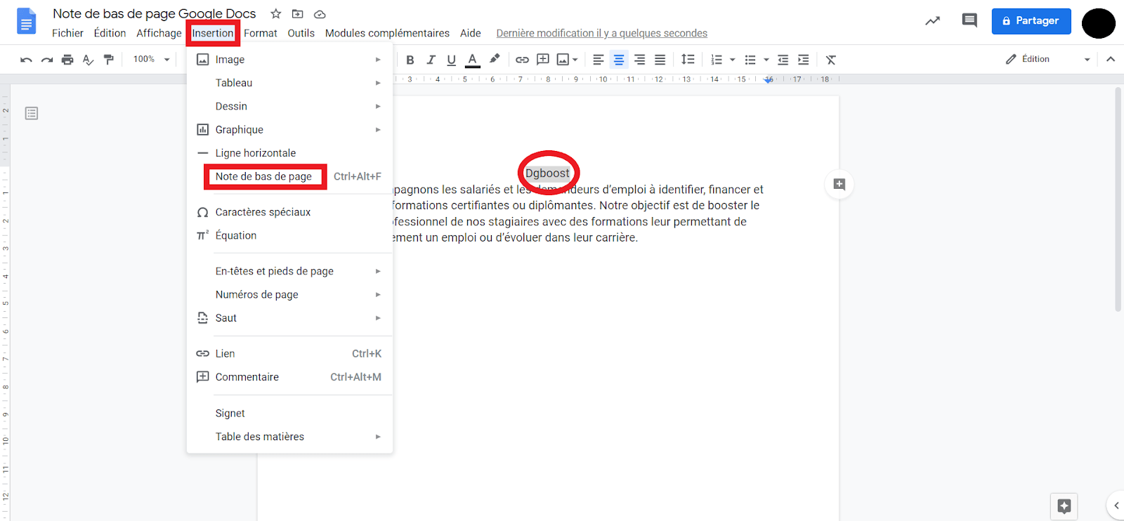 Comment insérer une note de bas de page sur Google Docs