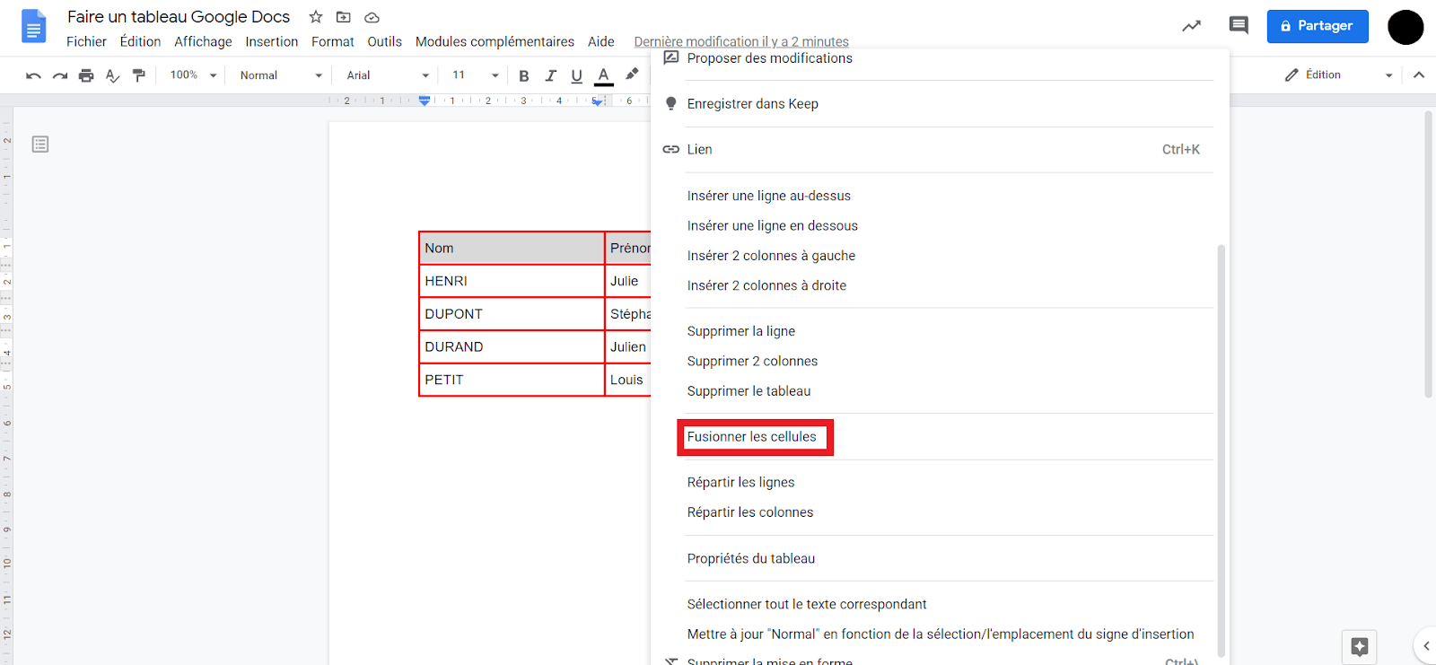 Comment faire un tableau sur Google Docs ? - Academie Avec